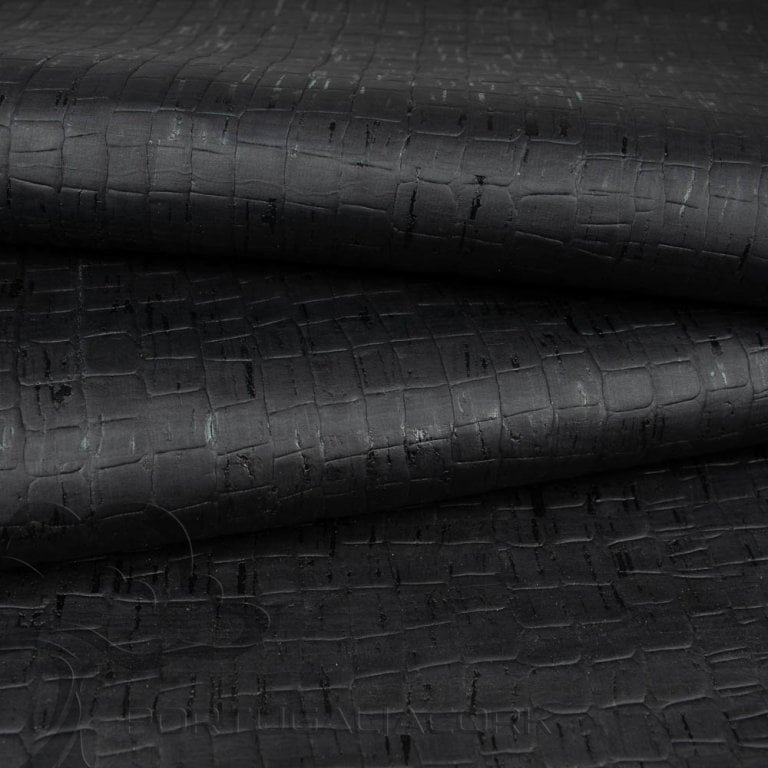 Cork leather blocks emboss black - sustainable cork fabric