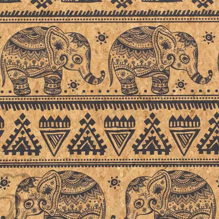 Cork leather printing Elephants - sustainable cork fabric