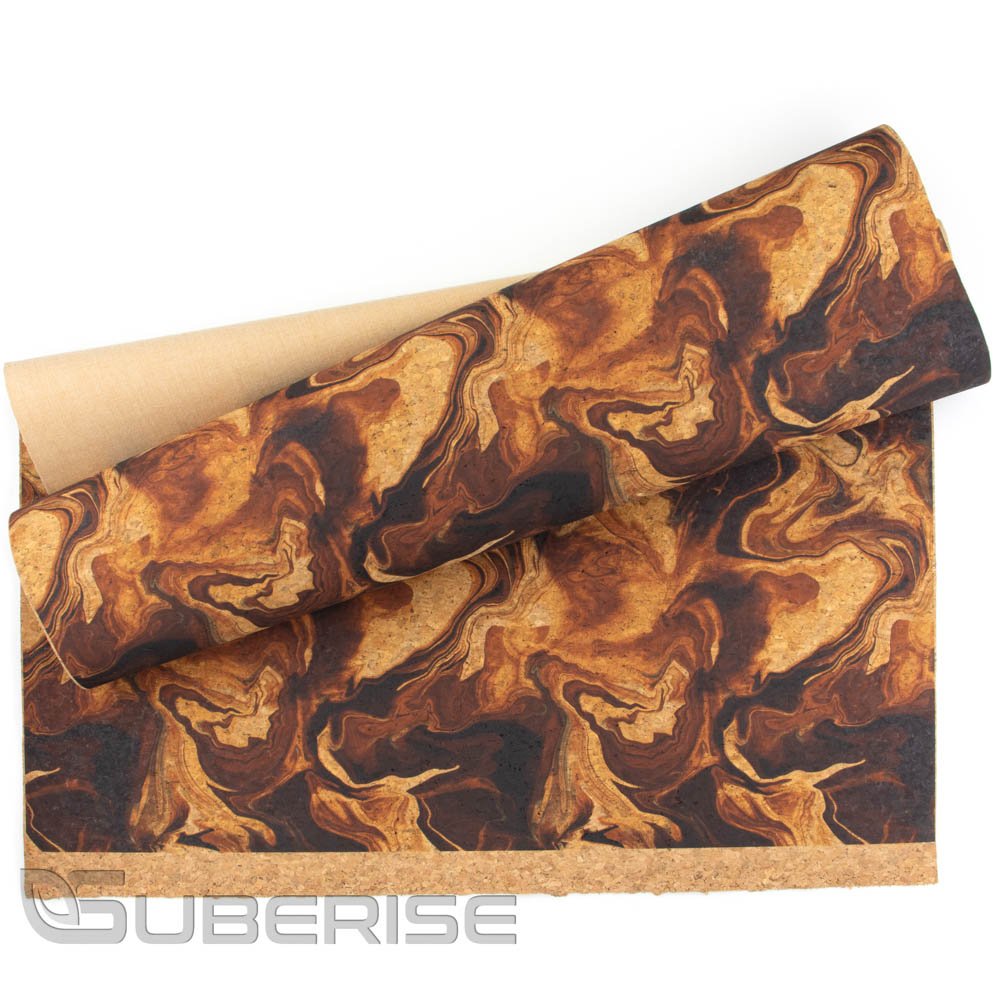 Cork leather printing Brown marble - sustainable cork fabric